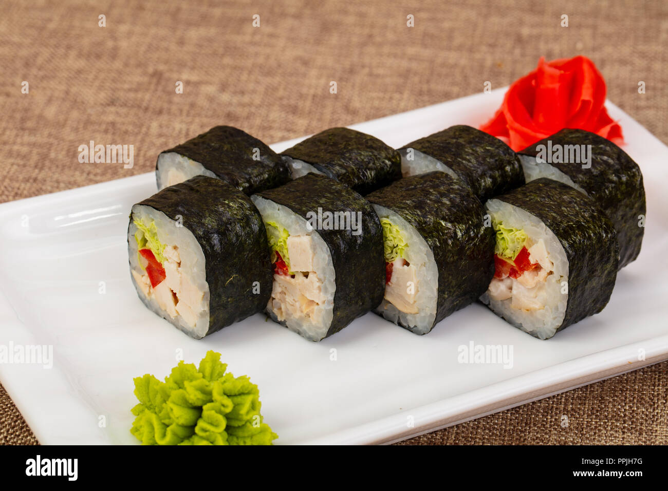 Japanese roll with chicken and salad Stock Photo - Alamy