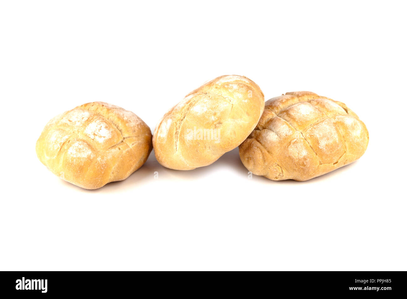 three fresh buns on white background Stock Photo - Alamy