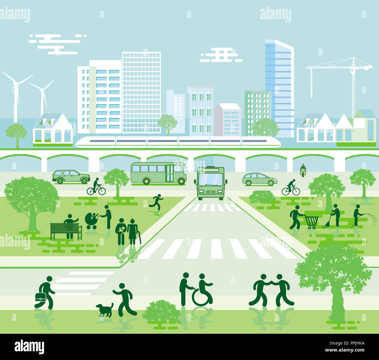 Cityscape with local traffic and pedestrians Stock Photo - Alamy