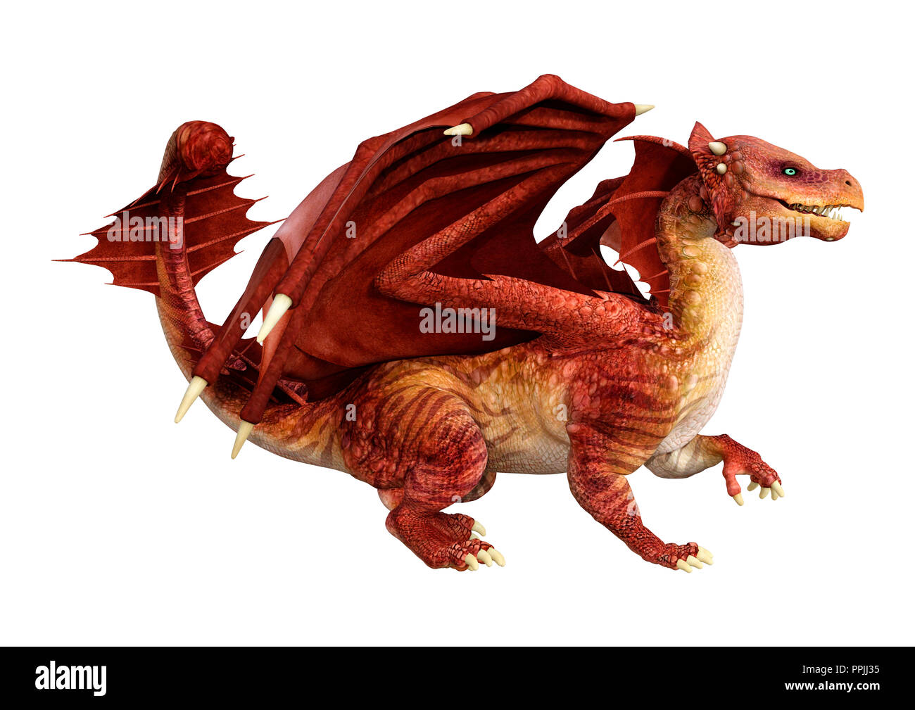 3D rendering of a red fantasy dragon isolated on white background Stock ...