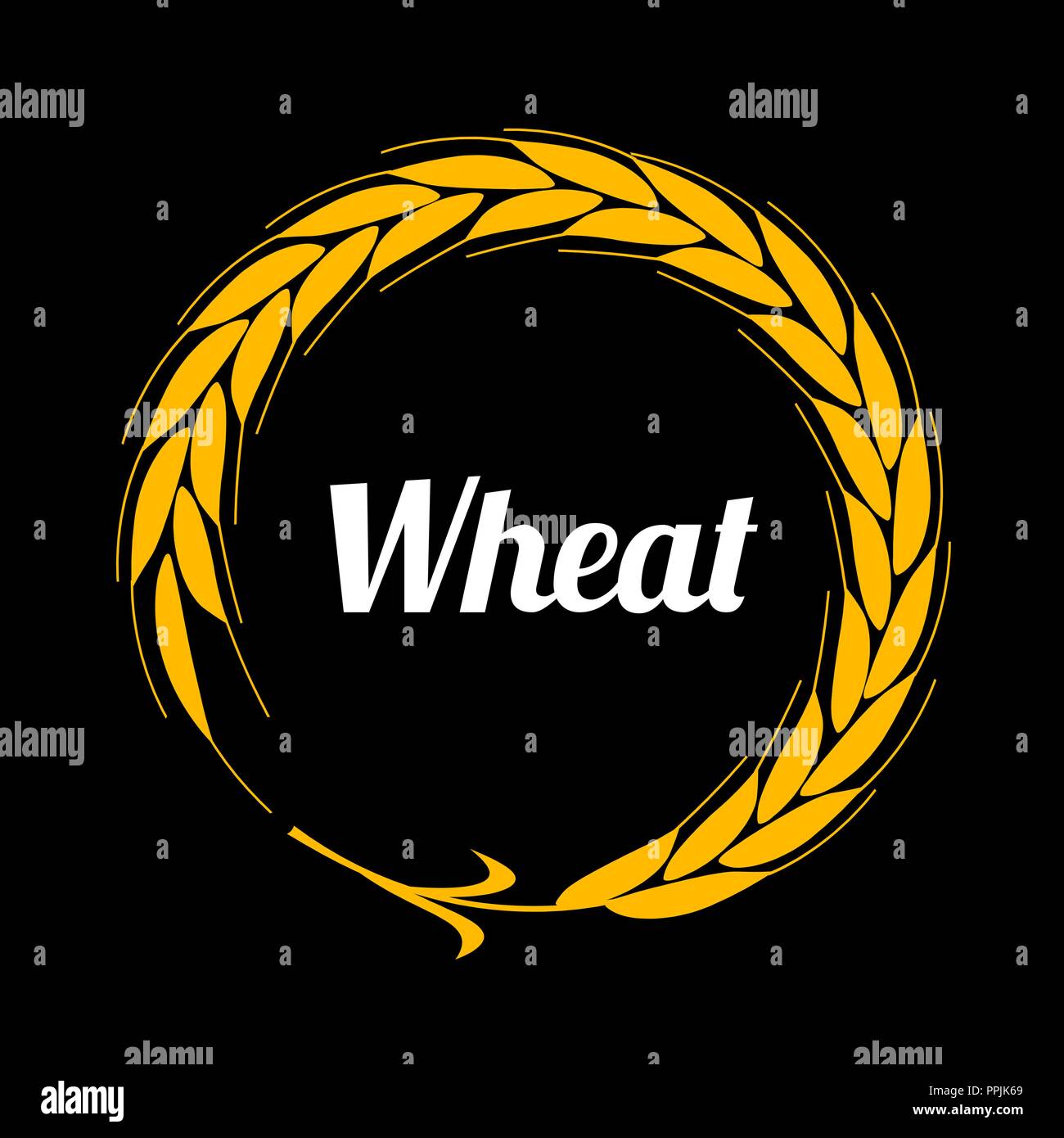 Wheat label vector. circle badge isolated on black background. Gold ...