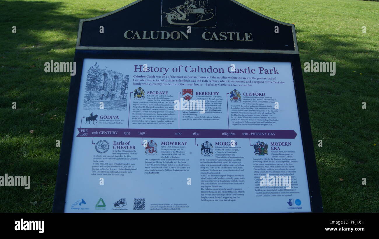 Caludon Castle history plaque Stock Photo - Alamy