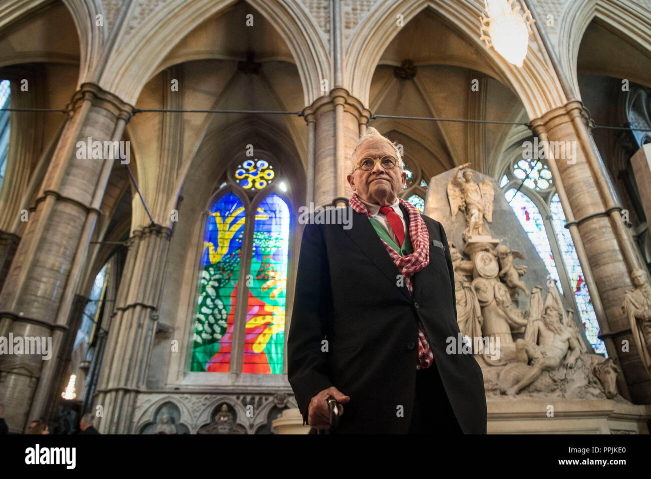 David Hockney in front of The Queen's Window, a new stained glass ...