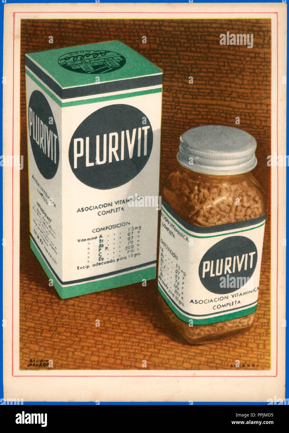 Pharmaceutical advertising Plurivit, vitamin complex. 1950s Stock Photo ...