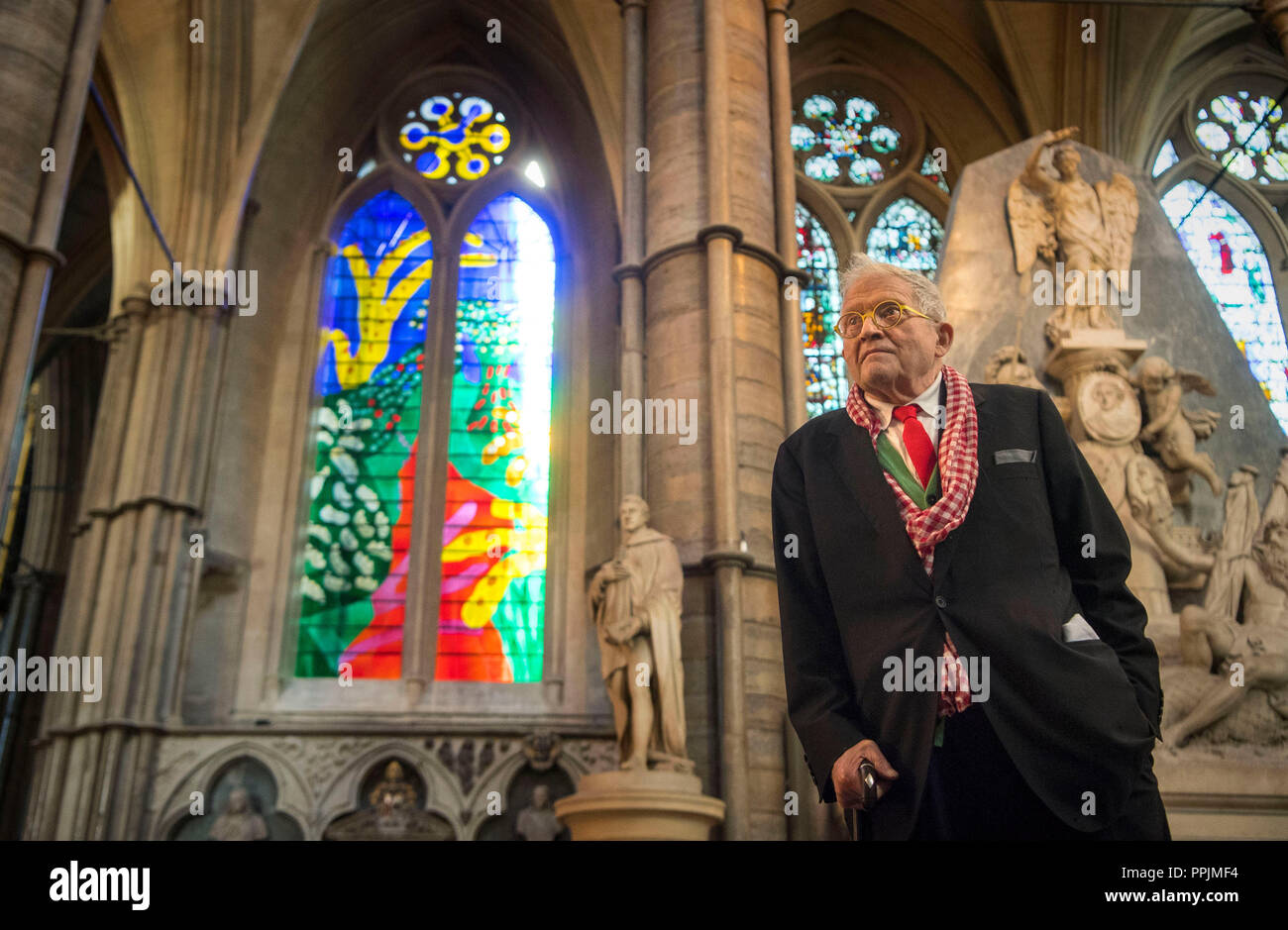 David Hockney in front of The Queen's Window, a new stained glass ...