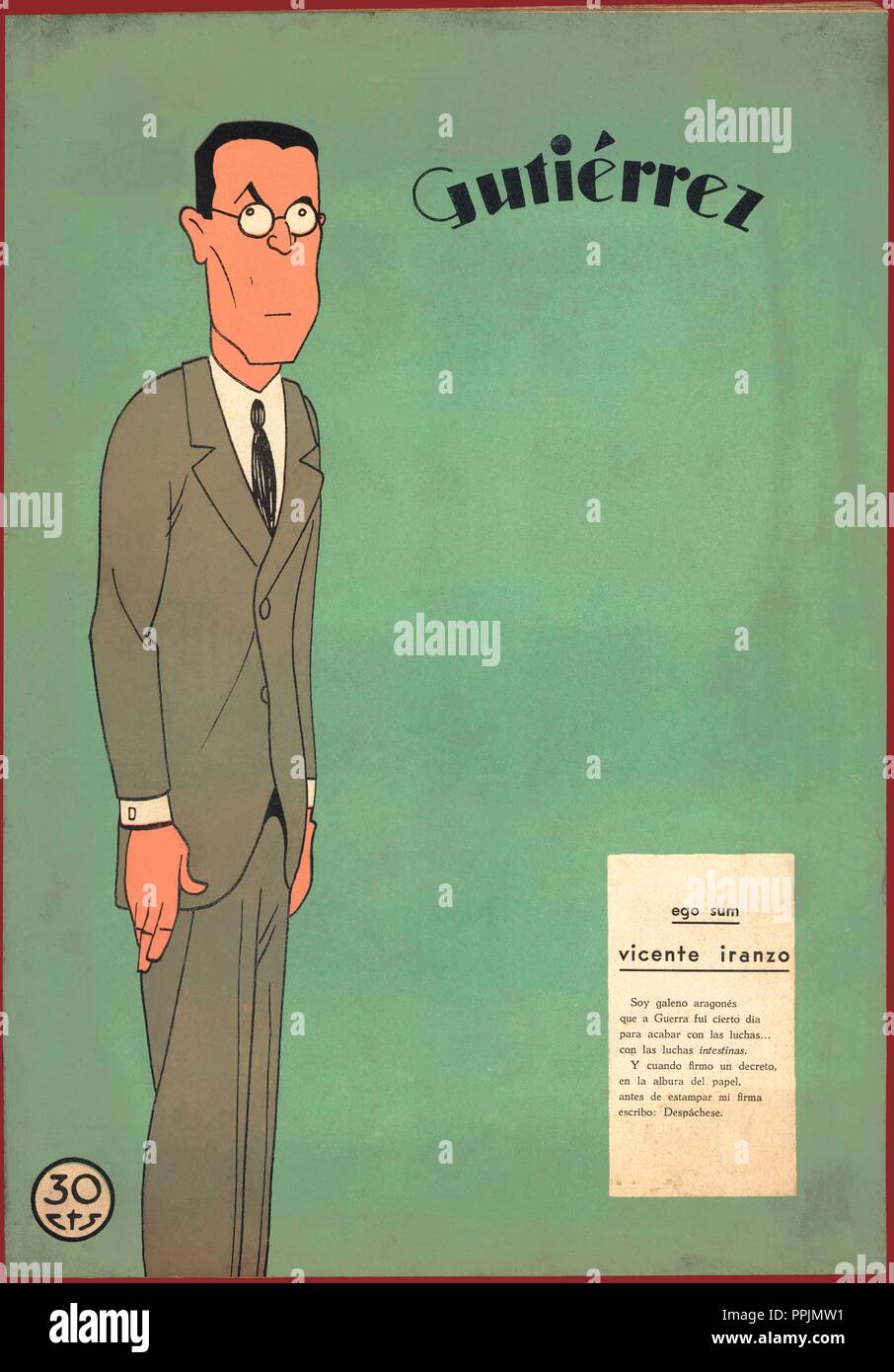 Cover of the satirical magazine Gutiérrez. Caricature of Vicente Iranzo ...