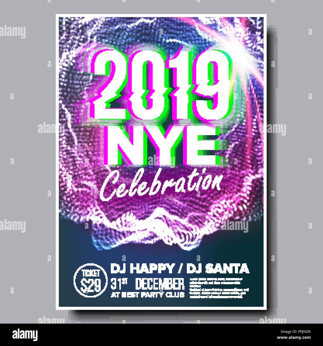2019 Party Flyer Poster Vector. Happy New Year. Music Night Club Event ...