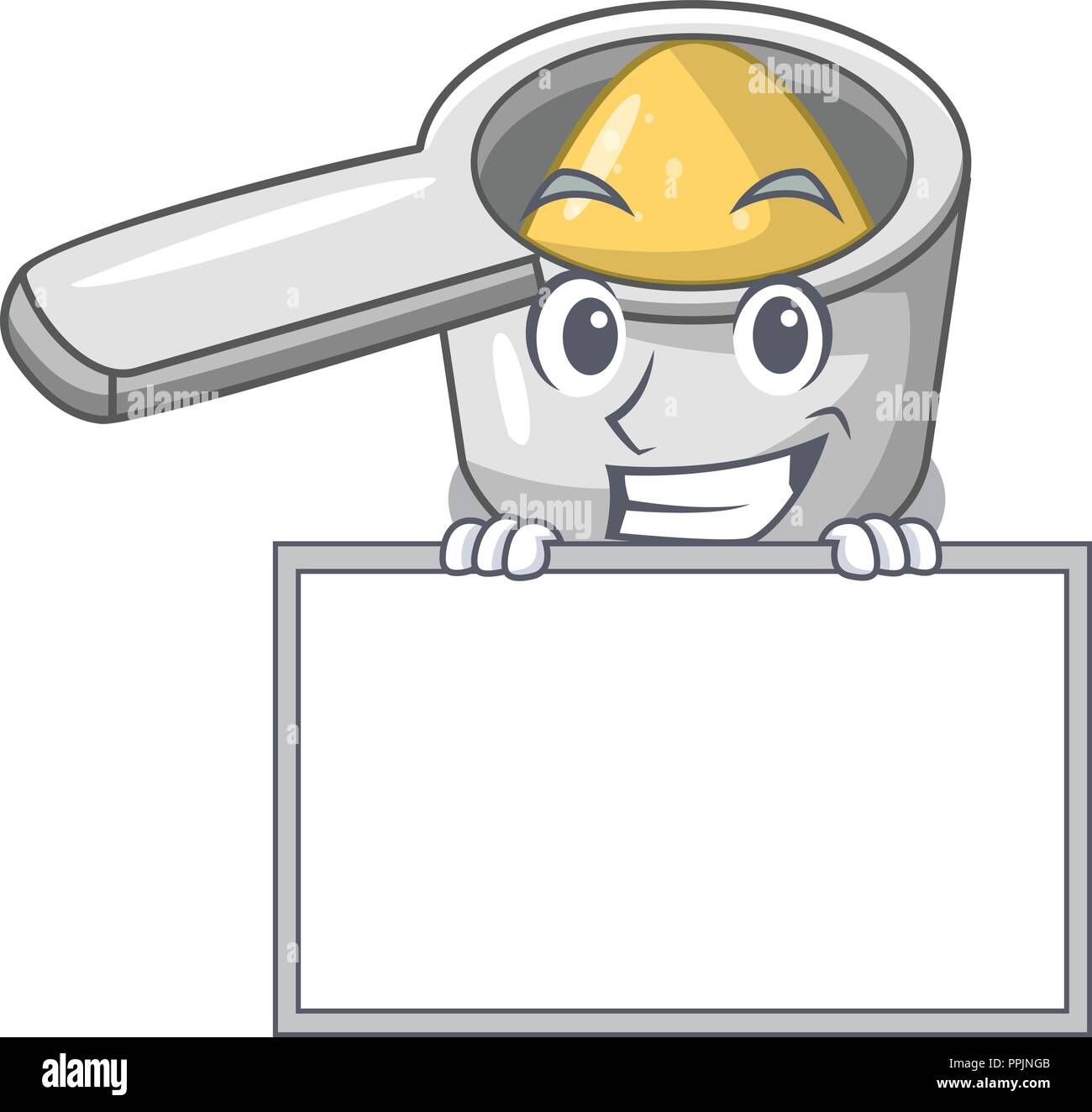 Grinning with board steel measuring spoons in cartoon table Stock ...