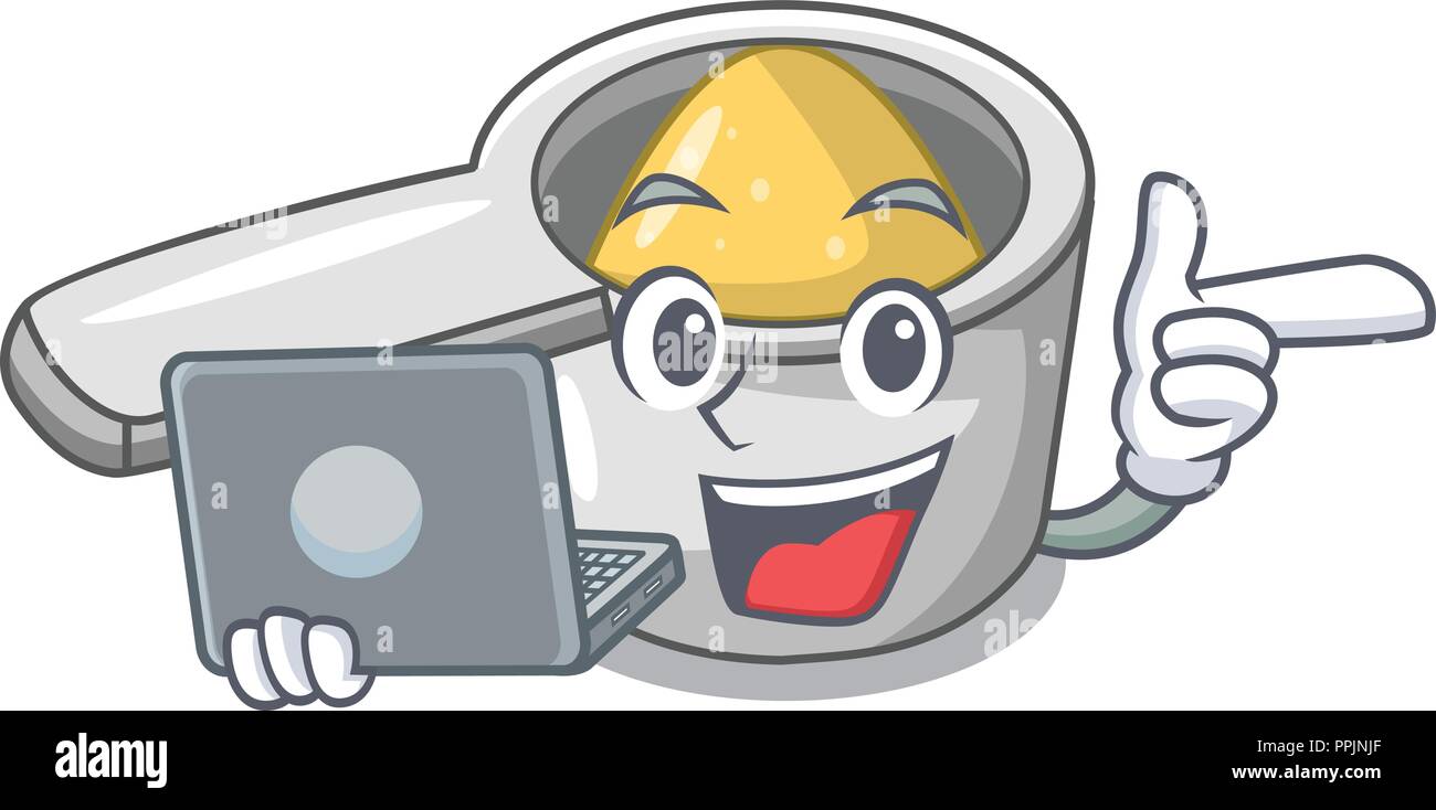 With laptop steel measuring spoons in cartoon table Stock Vector Image ...