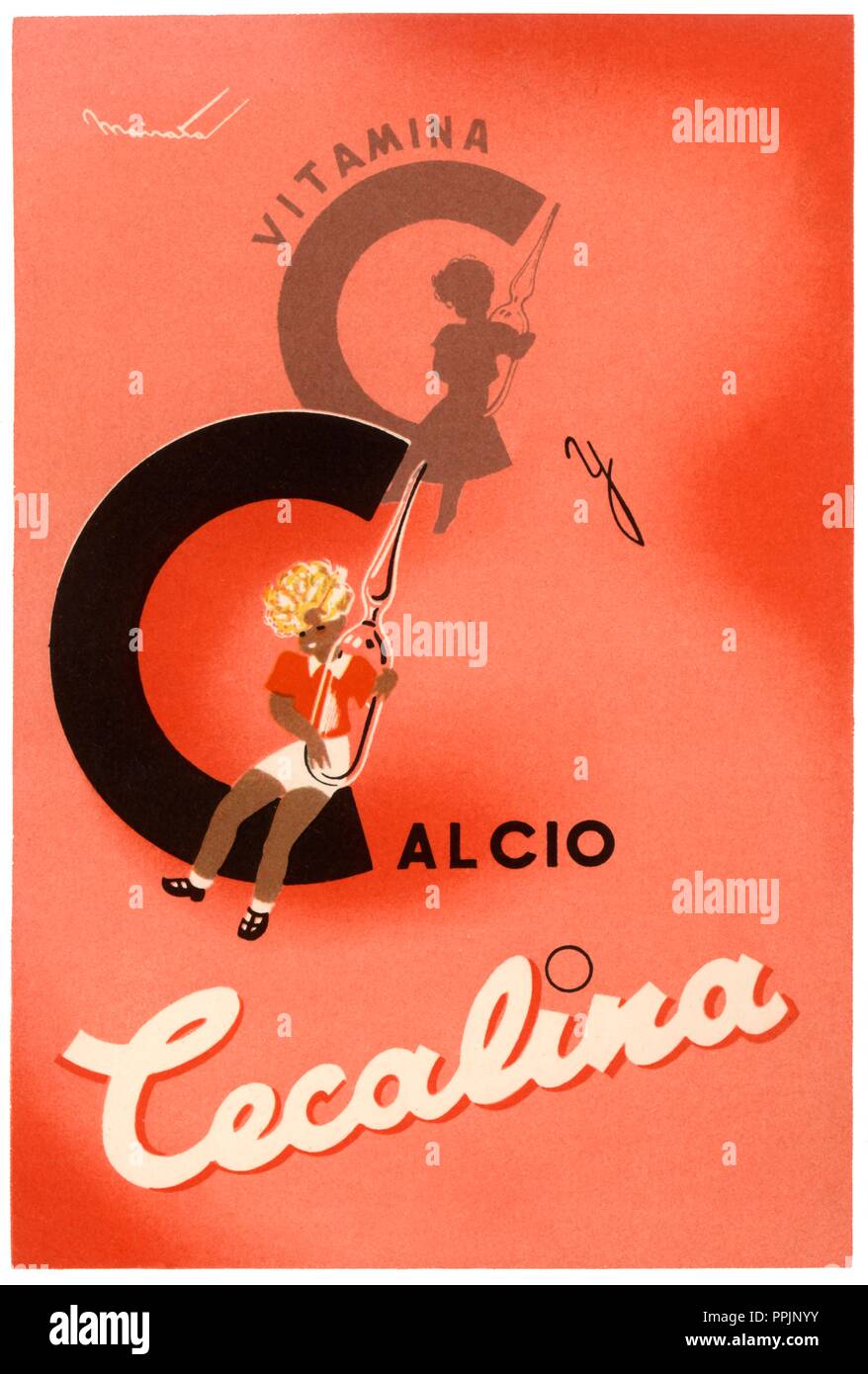 Pharmaceutical advertising Cecalin, calcium and vitamin C. 1950s Stock ...