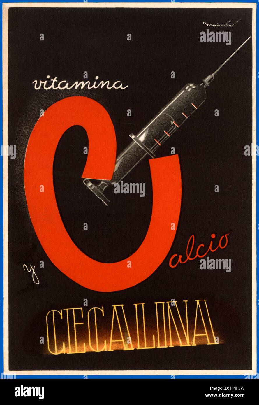 Pharmaceutical advertising Cecalin, calcium and vitamin C. 1950s Stock ...