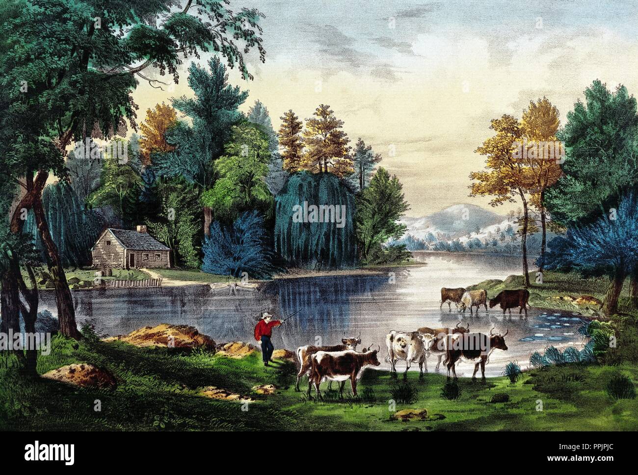 Cows on the shore of a lake. Museum: UNIVERSIDAD DE YALE NEW HAVEN USA ...