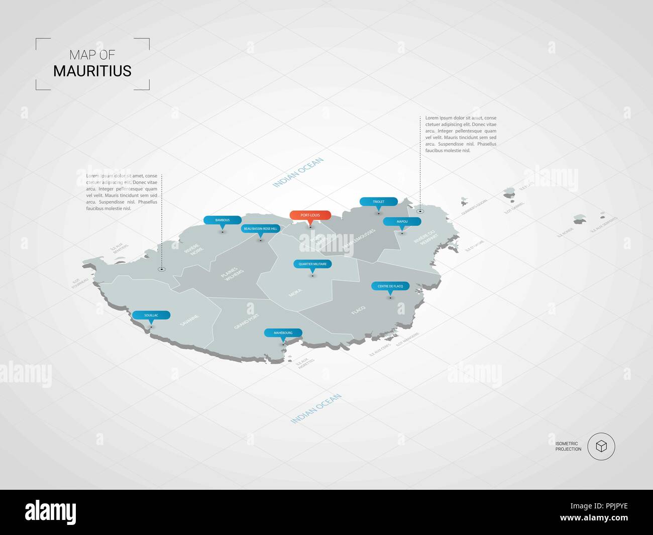 Isometric 3D Mauritius map. Stylized vector map illustration with ...