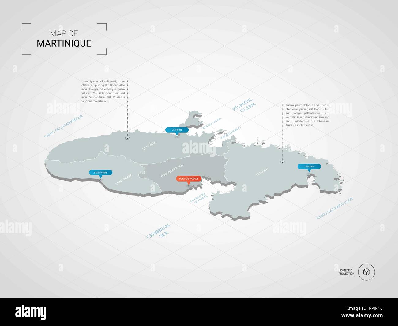 Isometric 3D Martinique map. Stylized vector map illustration with ...
