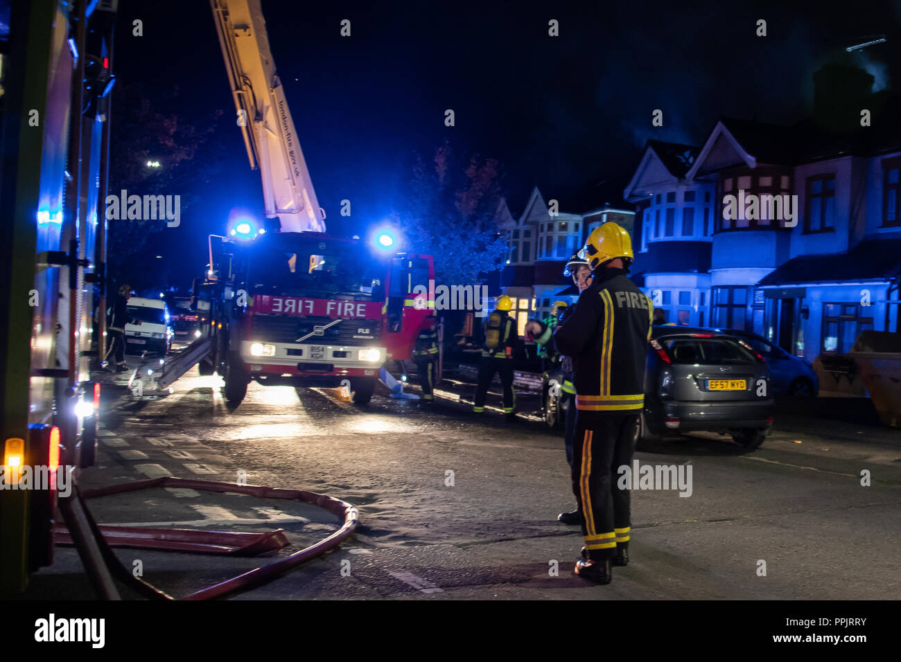 Six fire engines and a height platform tackle a house fire in Havering ...