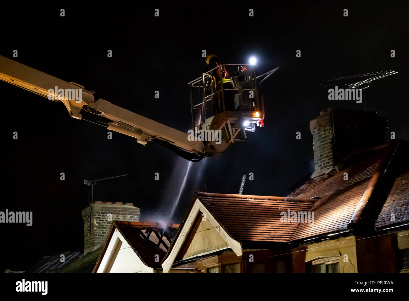 Six fire engines and a height platform tackle a house fire in Havering ...