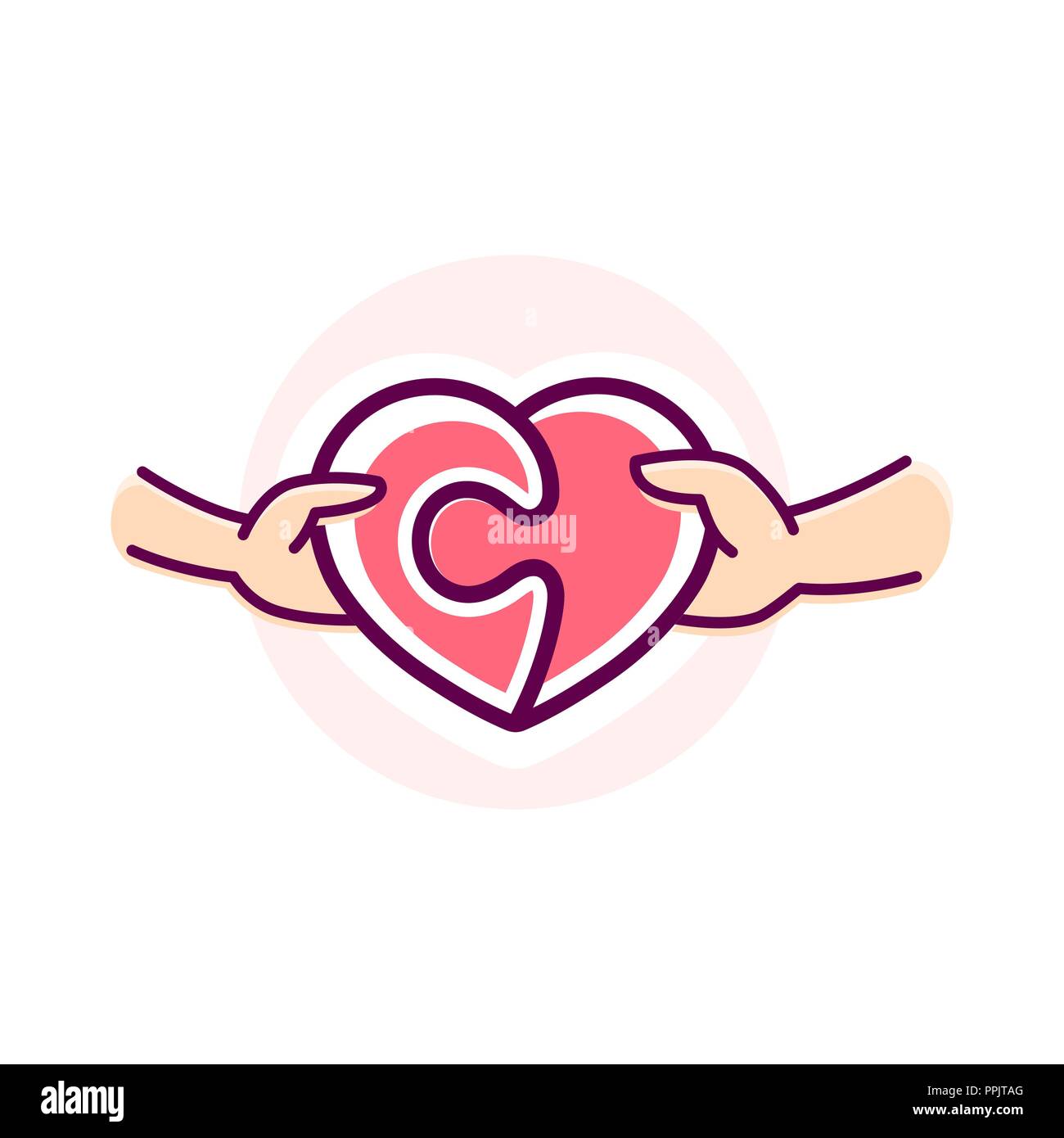 Two Hand Connect Two Elements Of The Heart Puzzle Vector Illustration Logo Heart Puzzle Logo 