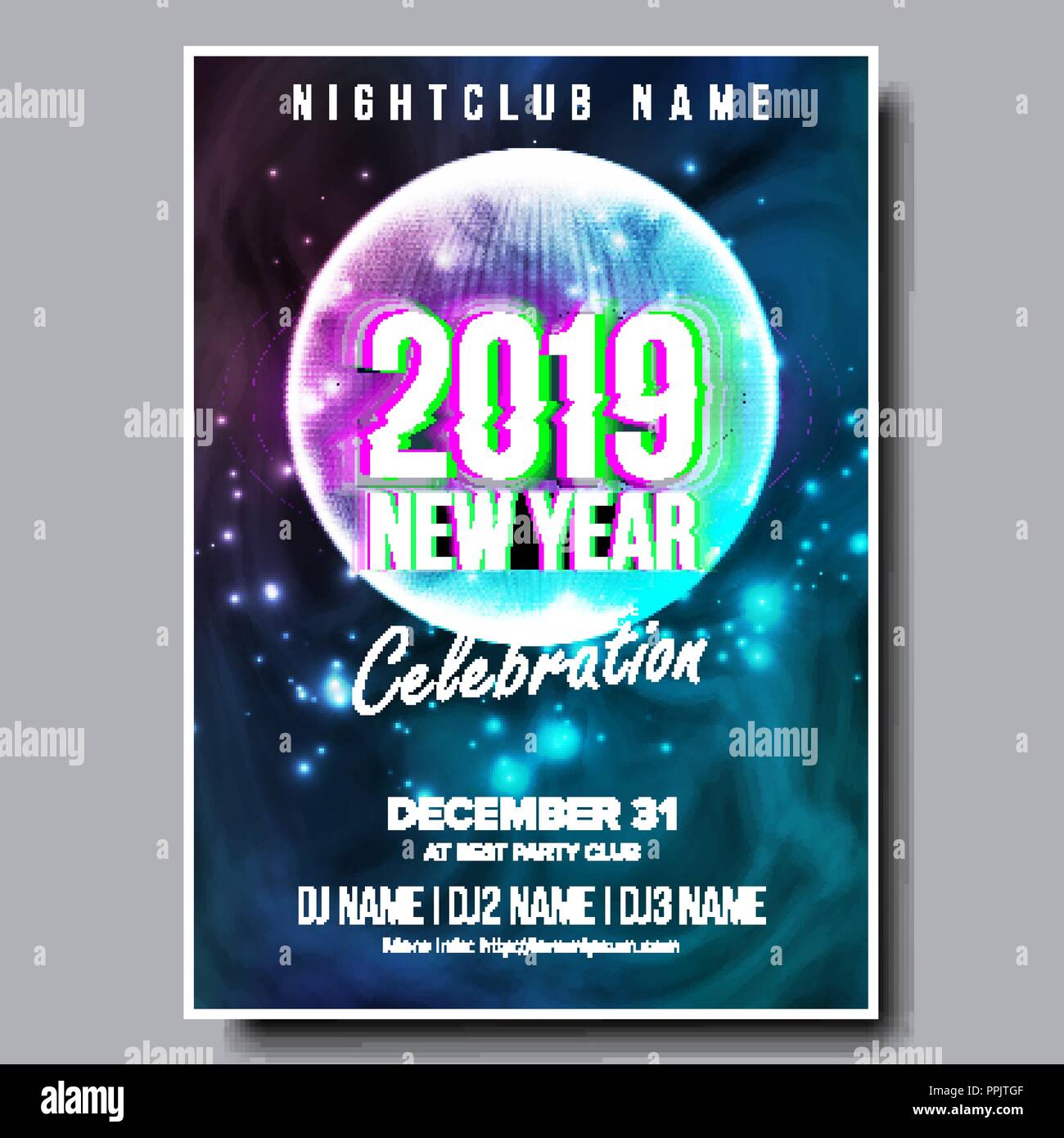 2019 Party Flyer Poster Vector. Happy New Year. Night Club Celebration ...