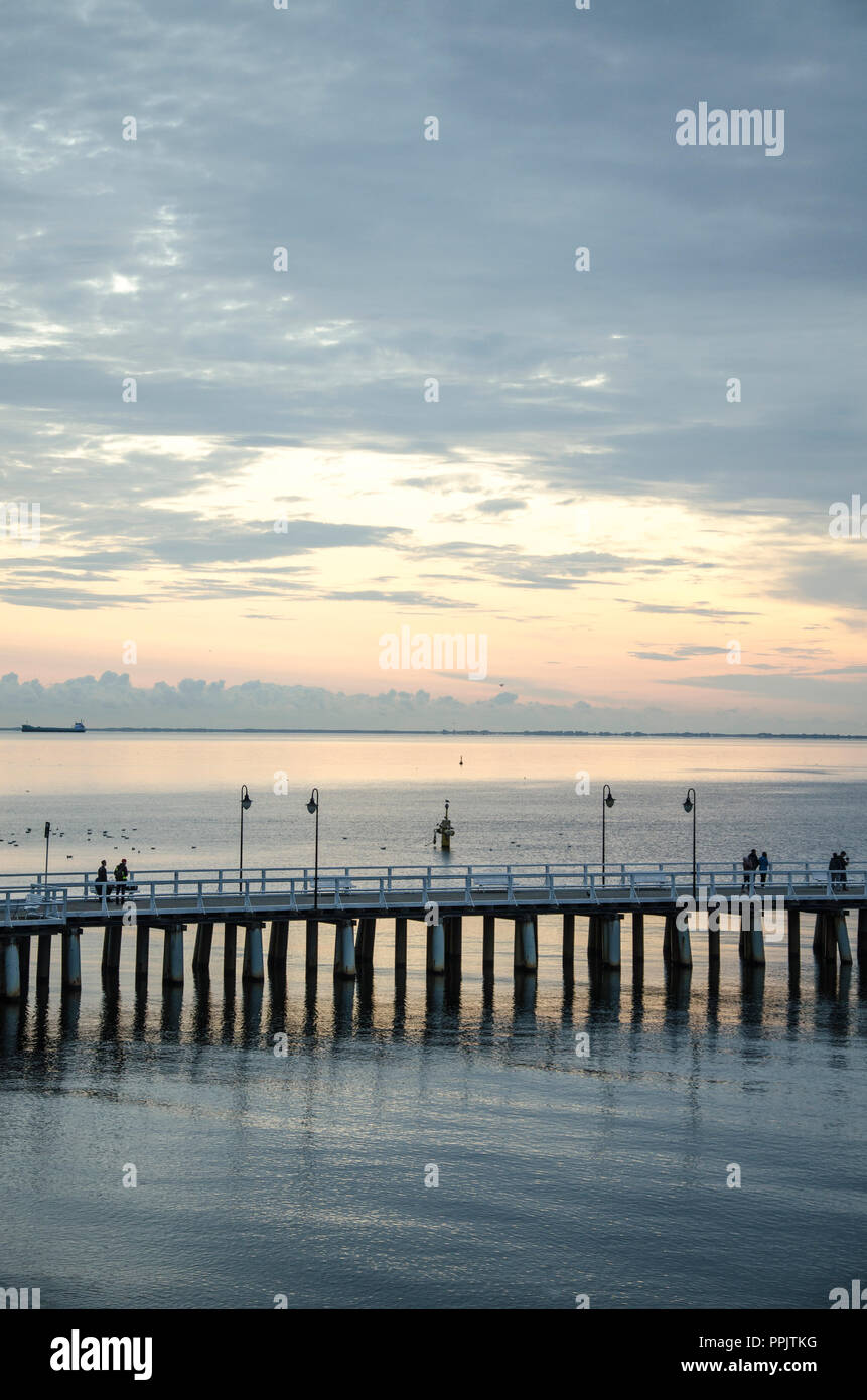 wooden jetty on the baltic sea in the summer sunrise, Poland,Tricity ...
