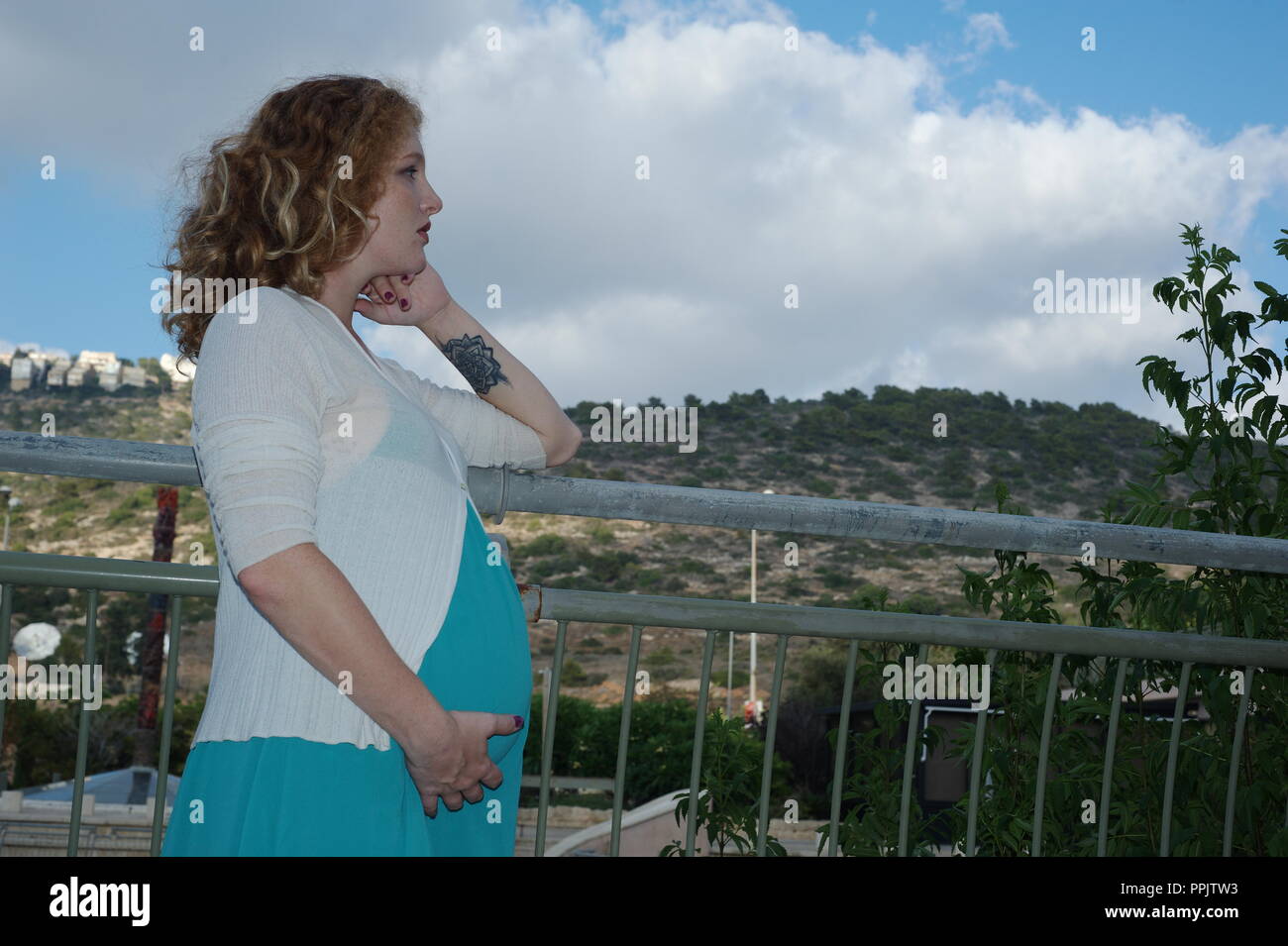 pregnancy woman with landscape, Haifa, Galil, Israel Stock Photo - Alamy