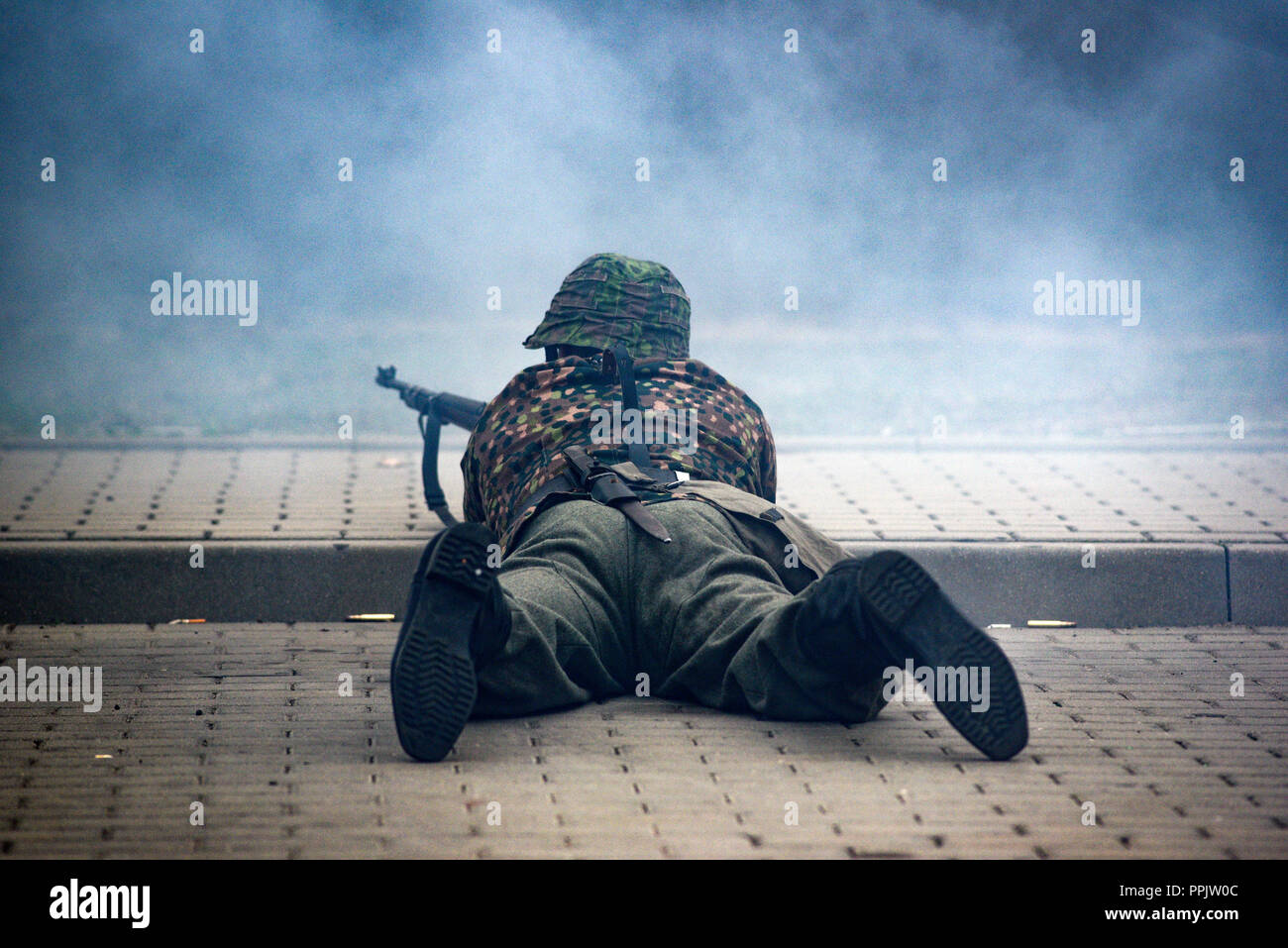 Historical reenactment of soldiers during the Second World War, view ...