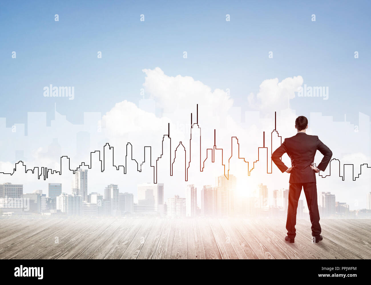 Motivation and inspiration concept with modern cityscape and ...