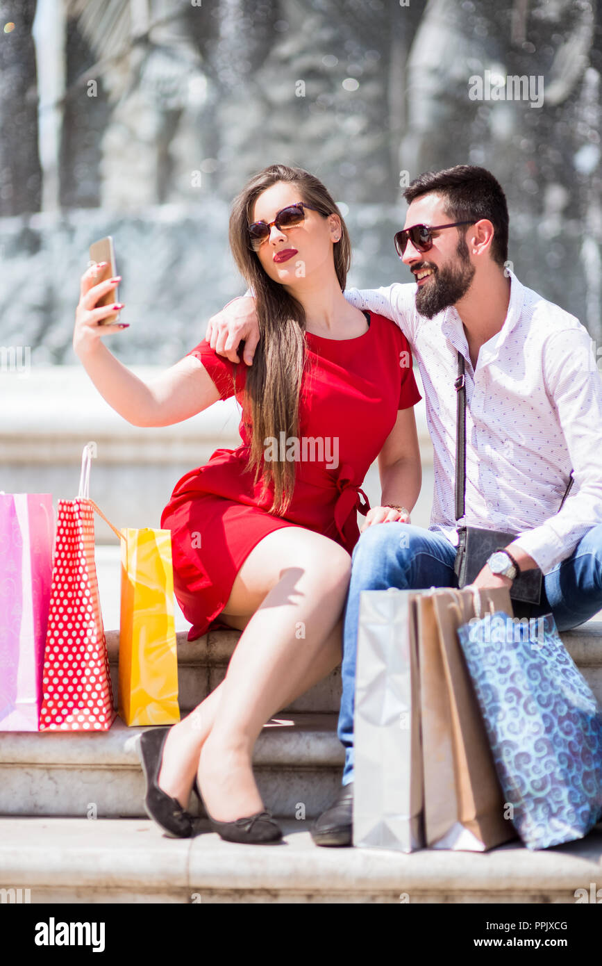 Shopping In The City Romantic Couple Having Fun On The Macedonian