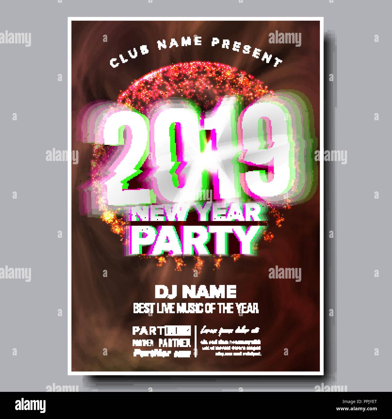 2019 Party Flyer Poster Vector. Happy New Year. Music Night Club Event ...