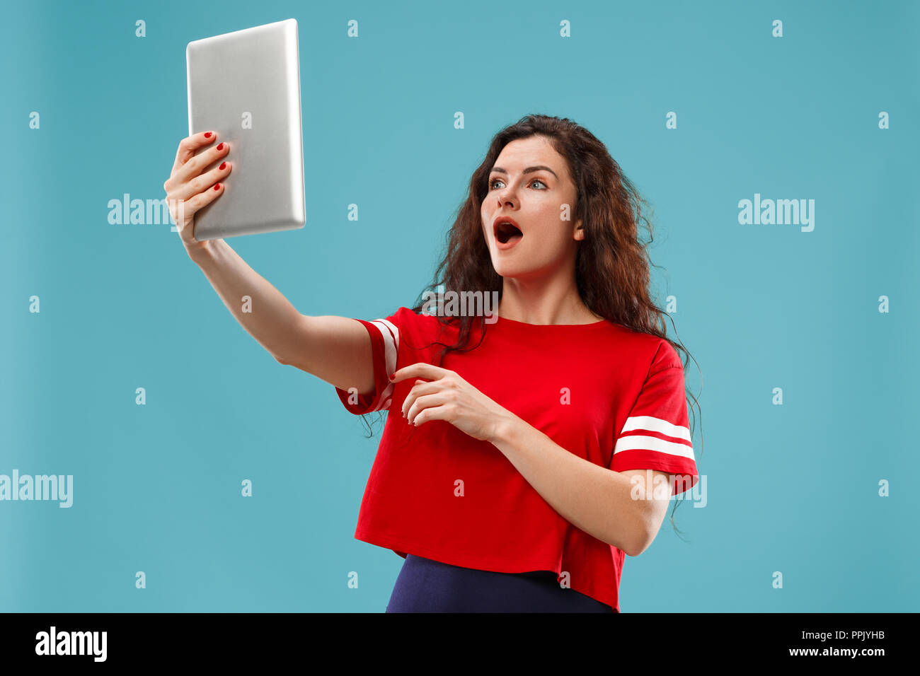 Businesswoman with laptop. Love to computer concept. Attractive female ...