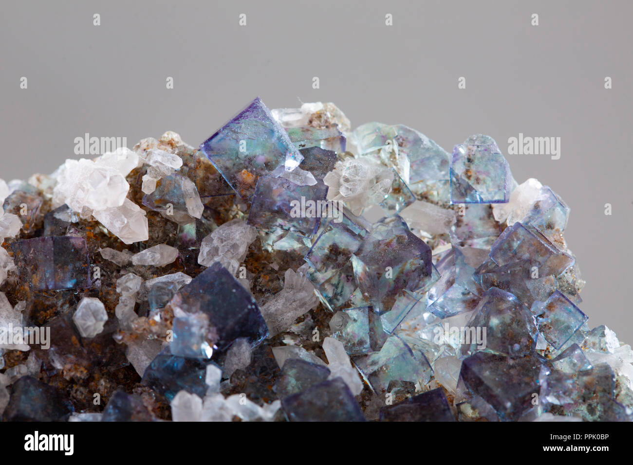 Macro mineral stone Fluorite crystal on a black background close-up ...