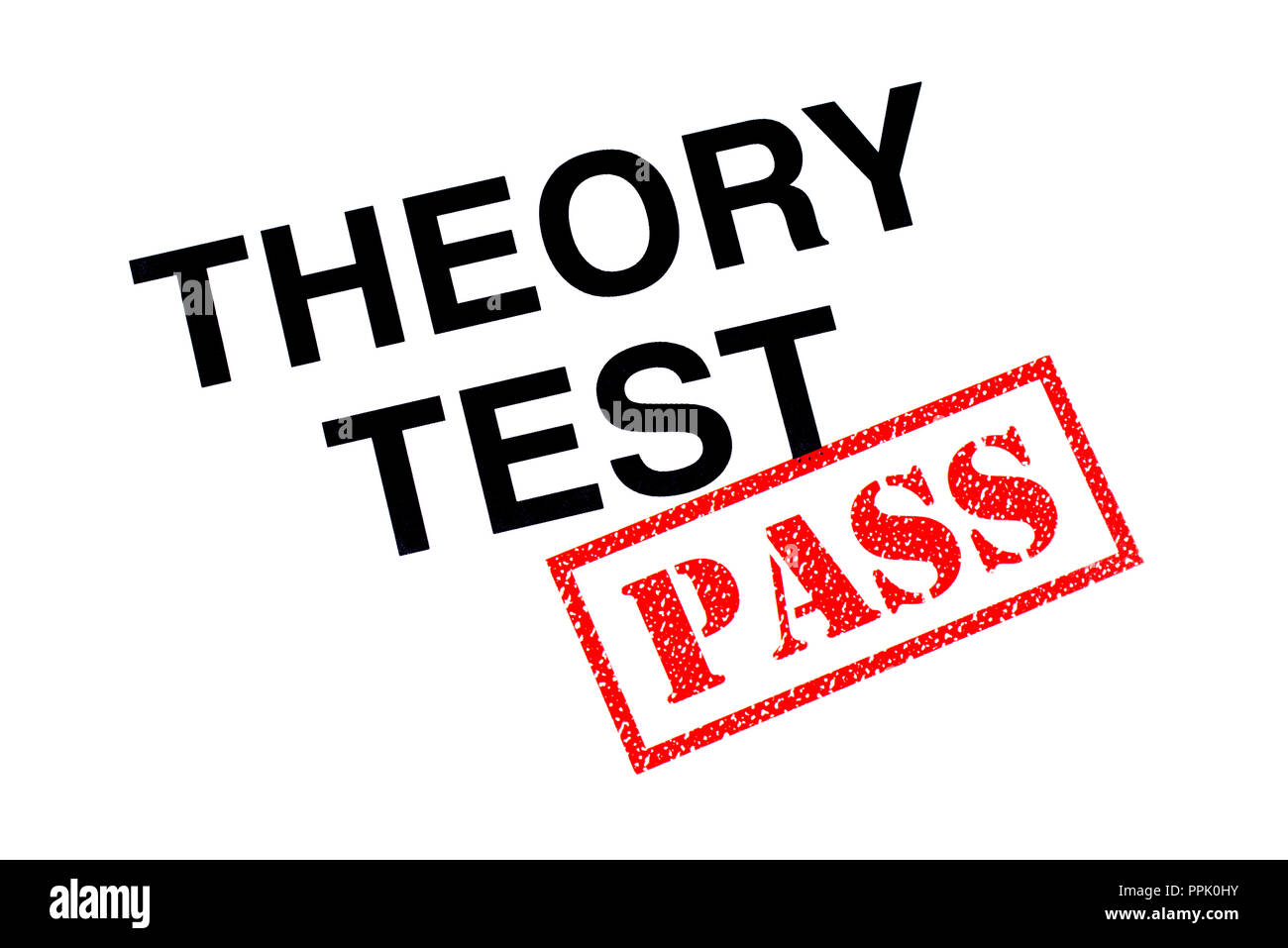 A Theory Test heading stamped with a red PASS rubber stamp Stock Photo ...