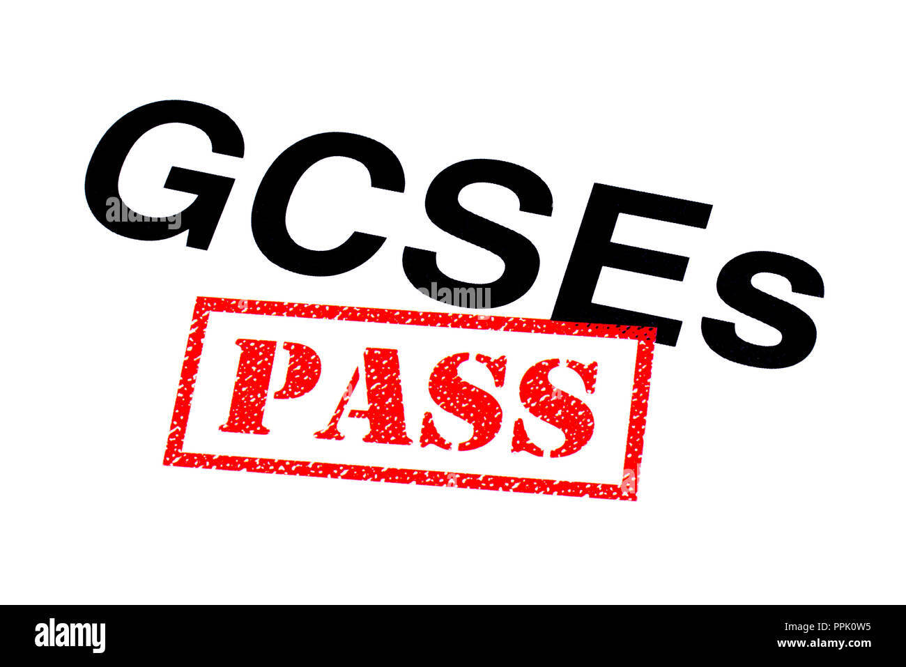 A GCSEs heading stamped with a red PASS rubber stamp Stock Photo - Alamy