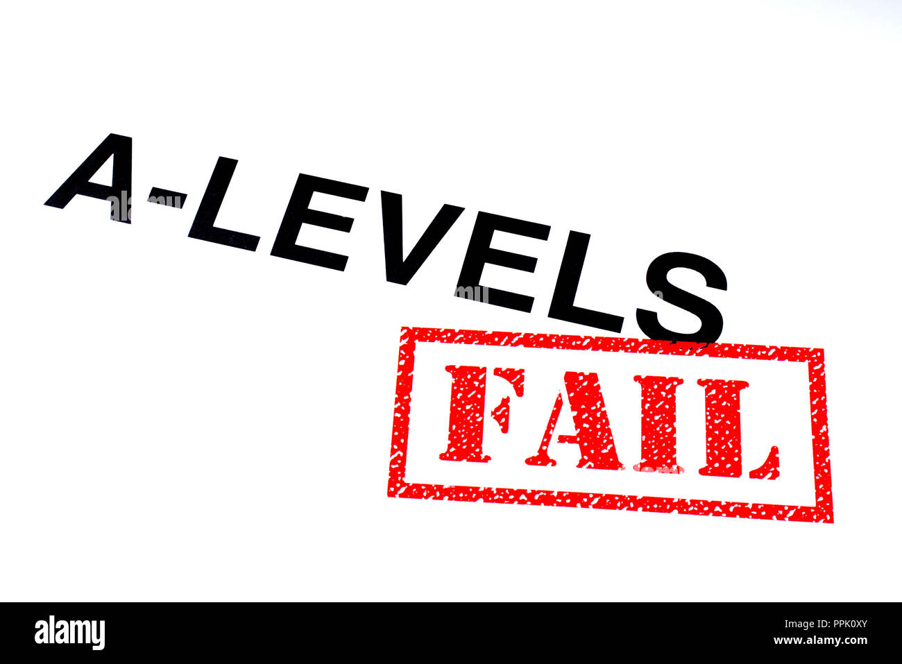A-Levels heading stamped with a red FAIL rubber stamp Stock Photo - Alamy