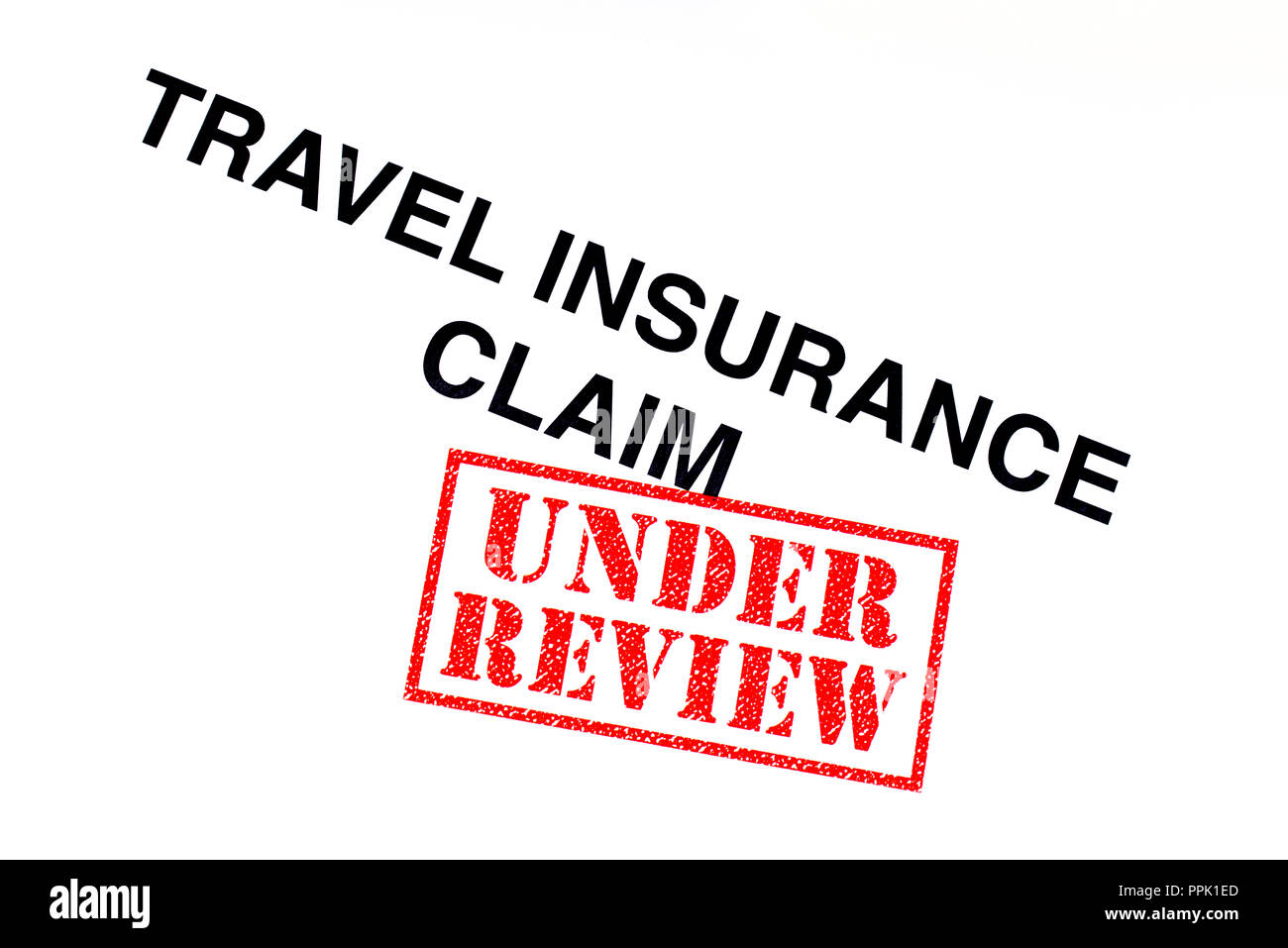 Travel Insurance Claim heading stamped with a red UNDER REVIEW rubber ...