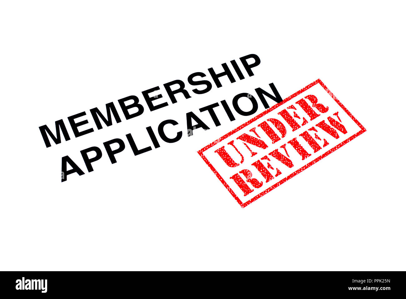 Membership Application heading stamped with a red UNDER REVIEW rubber ...