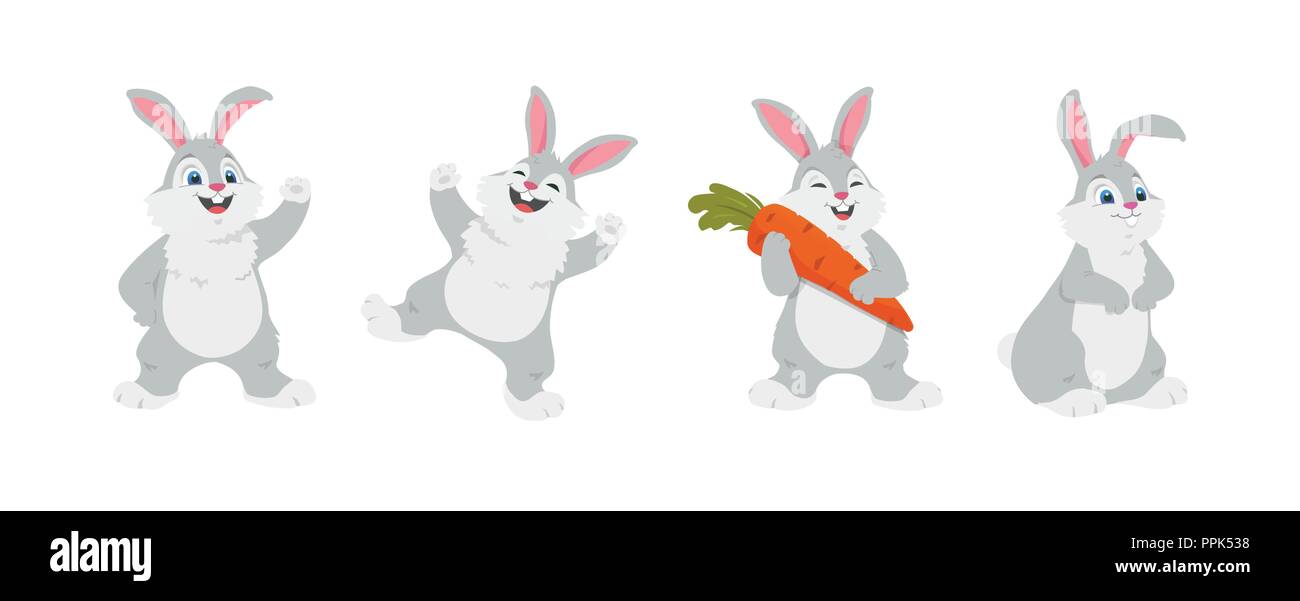 Happy rabbits - set of vector cartoon characters Stock Vector Image ...