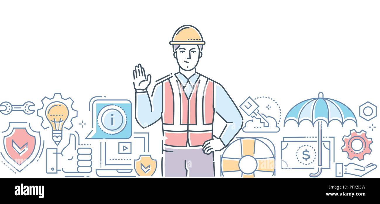 Safety first - colorful line design style illustration Stock Vector ...