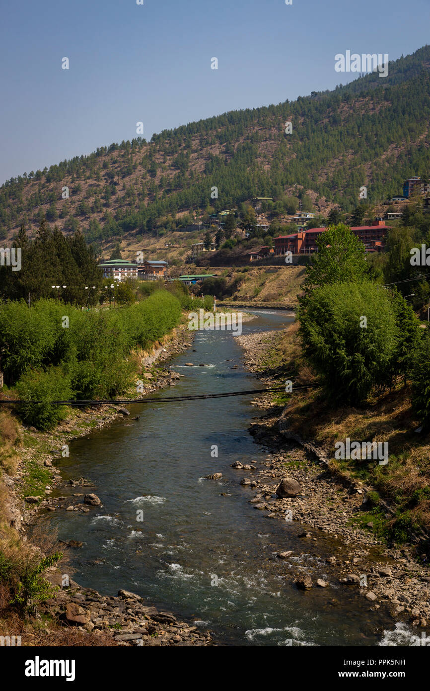 View of a river with backdrop of hills in the countryside of the ...