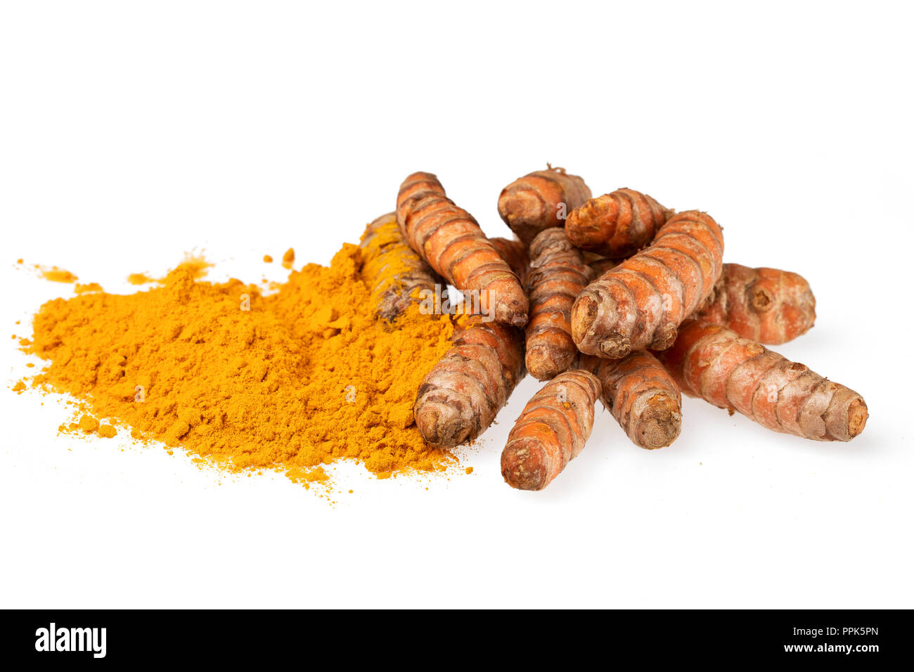 Turmeric root and powder isolated on a white background Stock Photo - Alamy