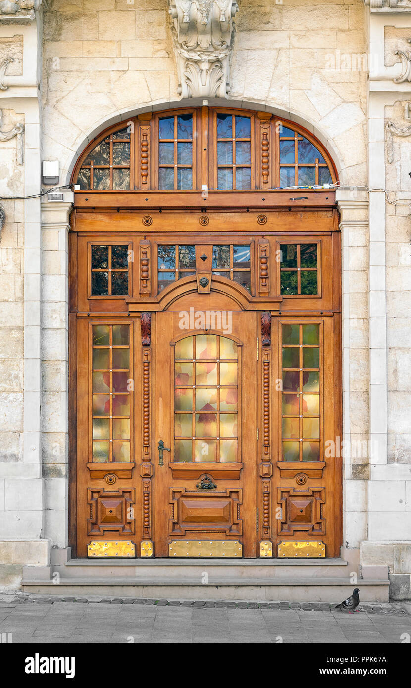 The door of the old European building. Exterior design element of ...