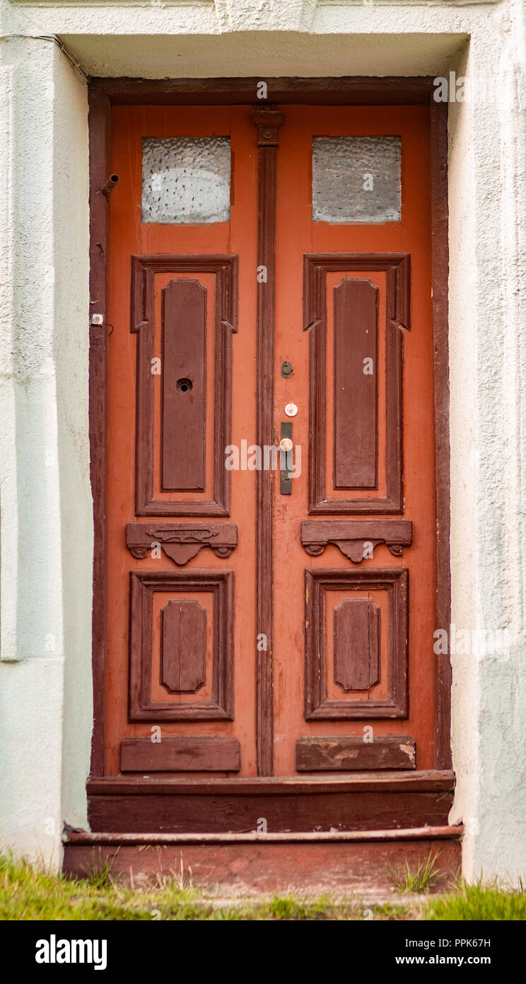 The door of the old European building. Exterior design element of ...