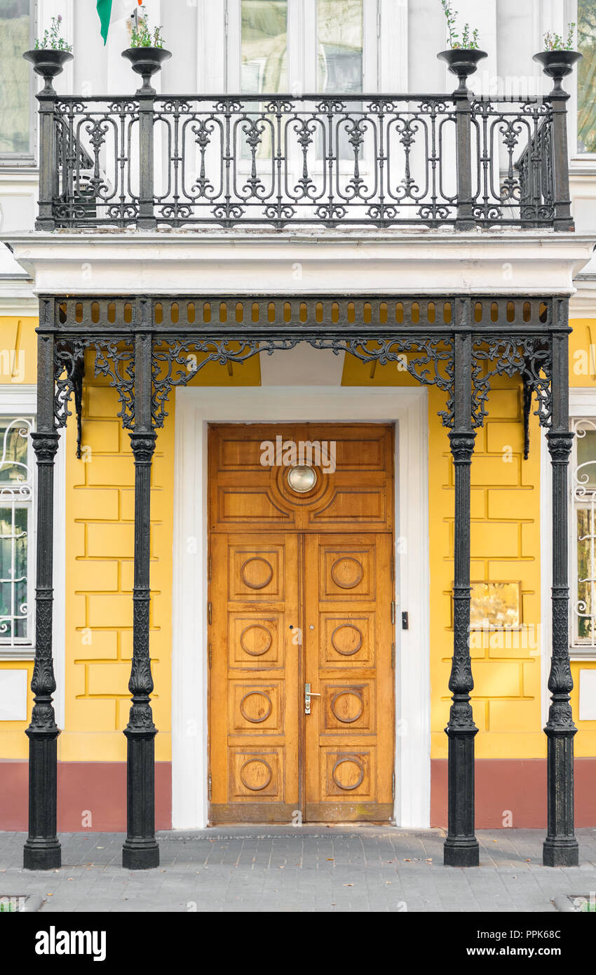 Front door. The facade of a well-preserved ancient building with ...