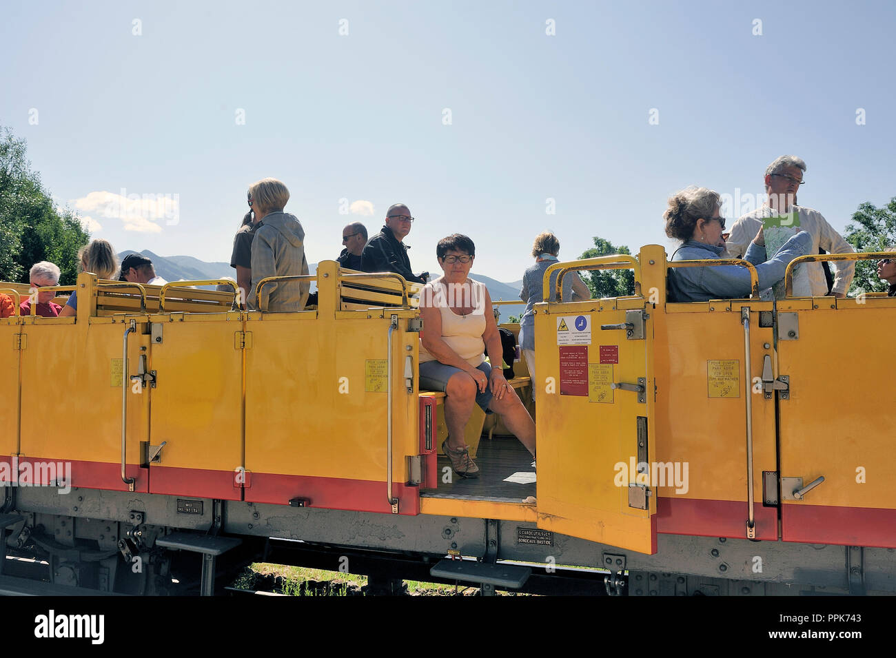 The little yellow train of the Pyrenees waiting for the departure in ...