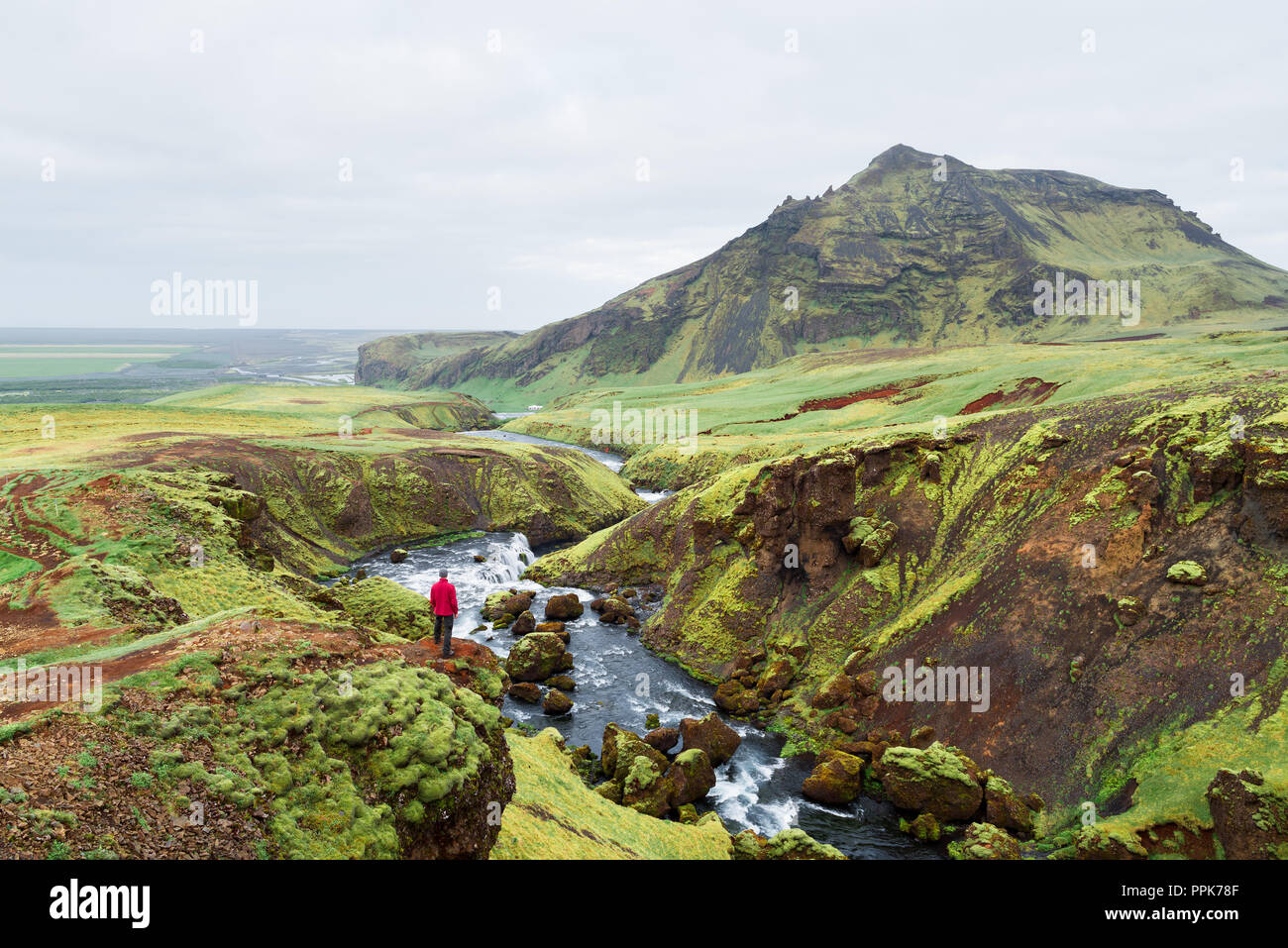 Hiking along the Skoga River, Iceland. Scenic landscape near the ...