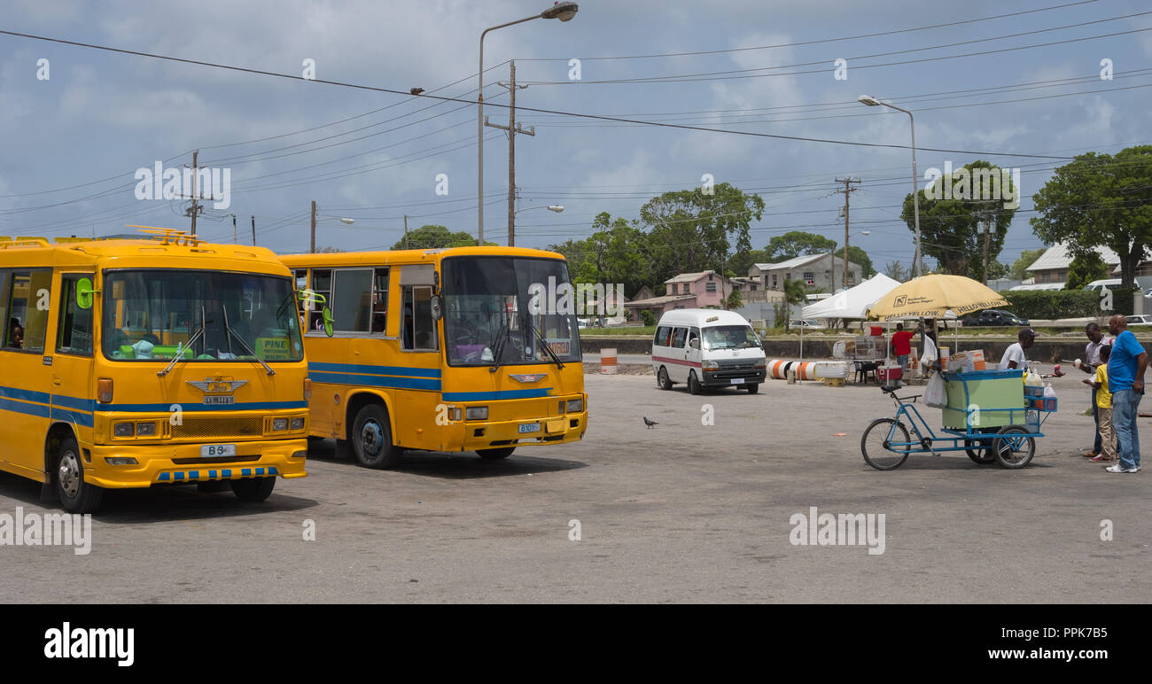 Buses and taxi, Constitution River Terminal, Bridgetown, Barbados Stock ...