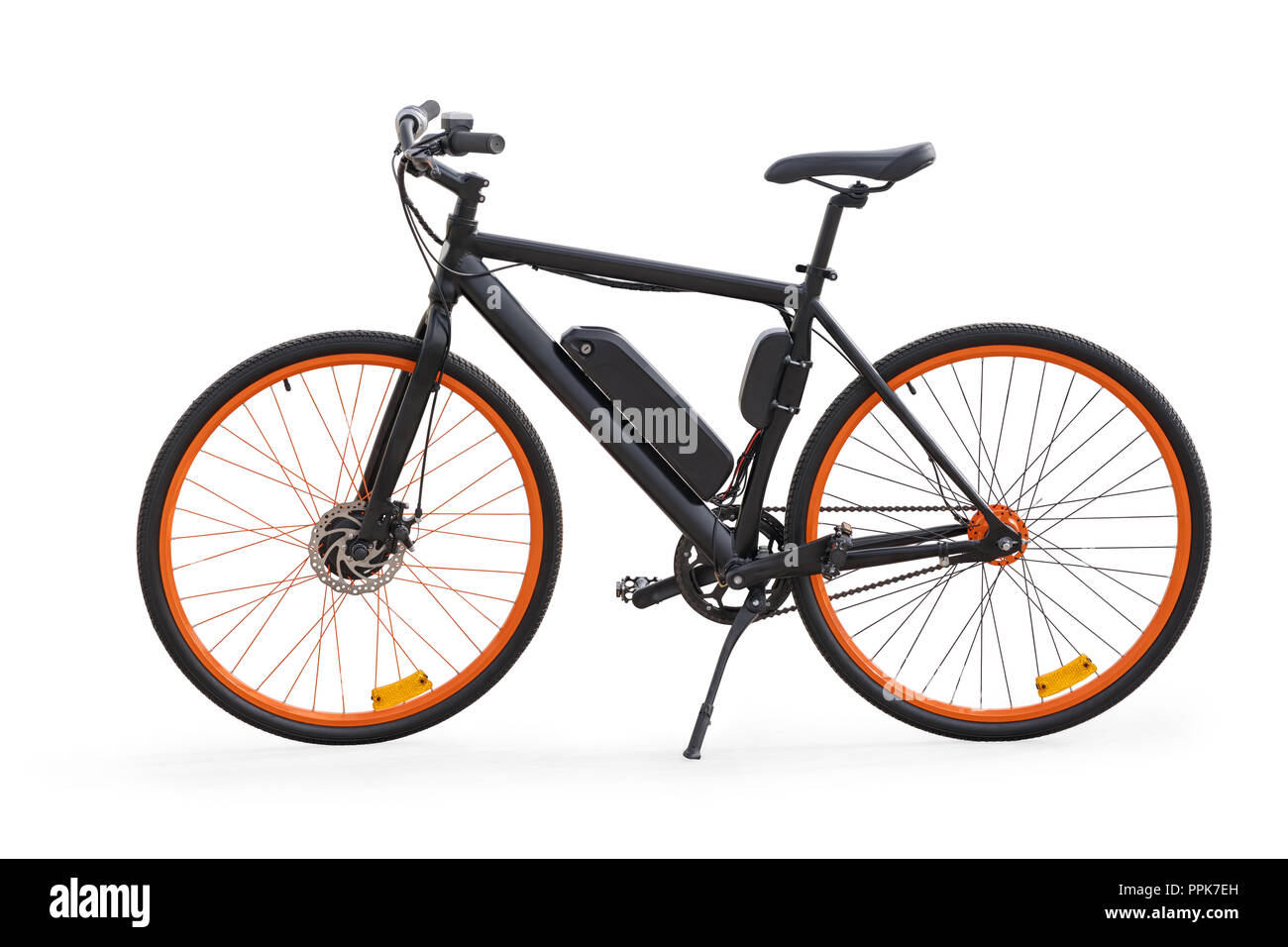 Black electric bike side view. Isolated on white, clipping path ...