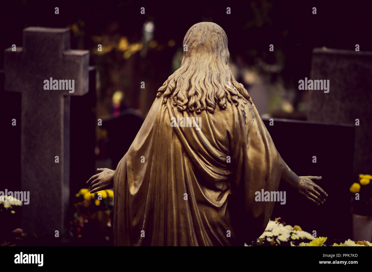 jesus back view during All Saint Day in autumn atmosphere Stock Photo ...