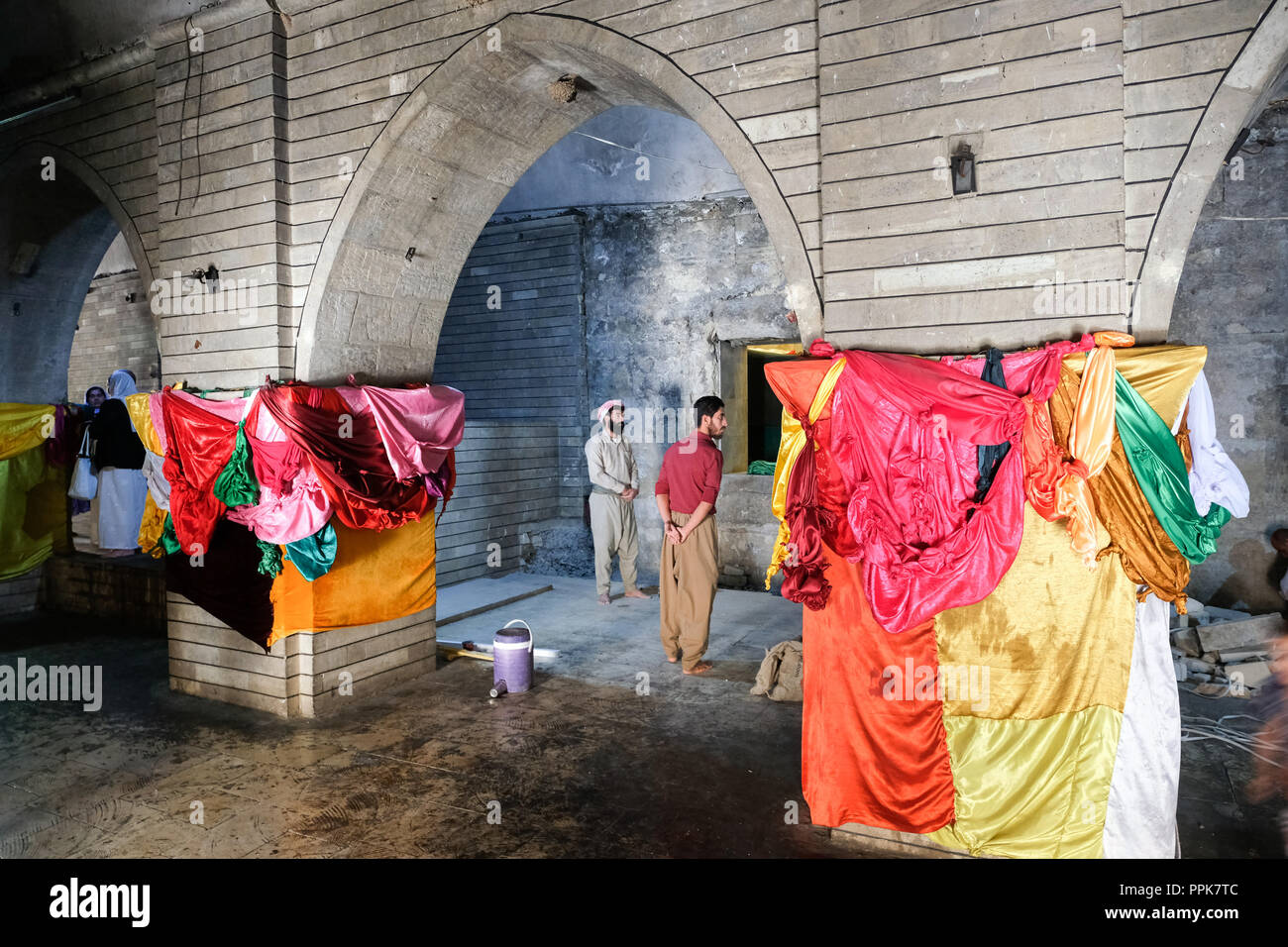 Interior of the main Yezidi Lalish Temple, holiest shrine of the ...