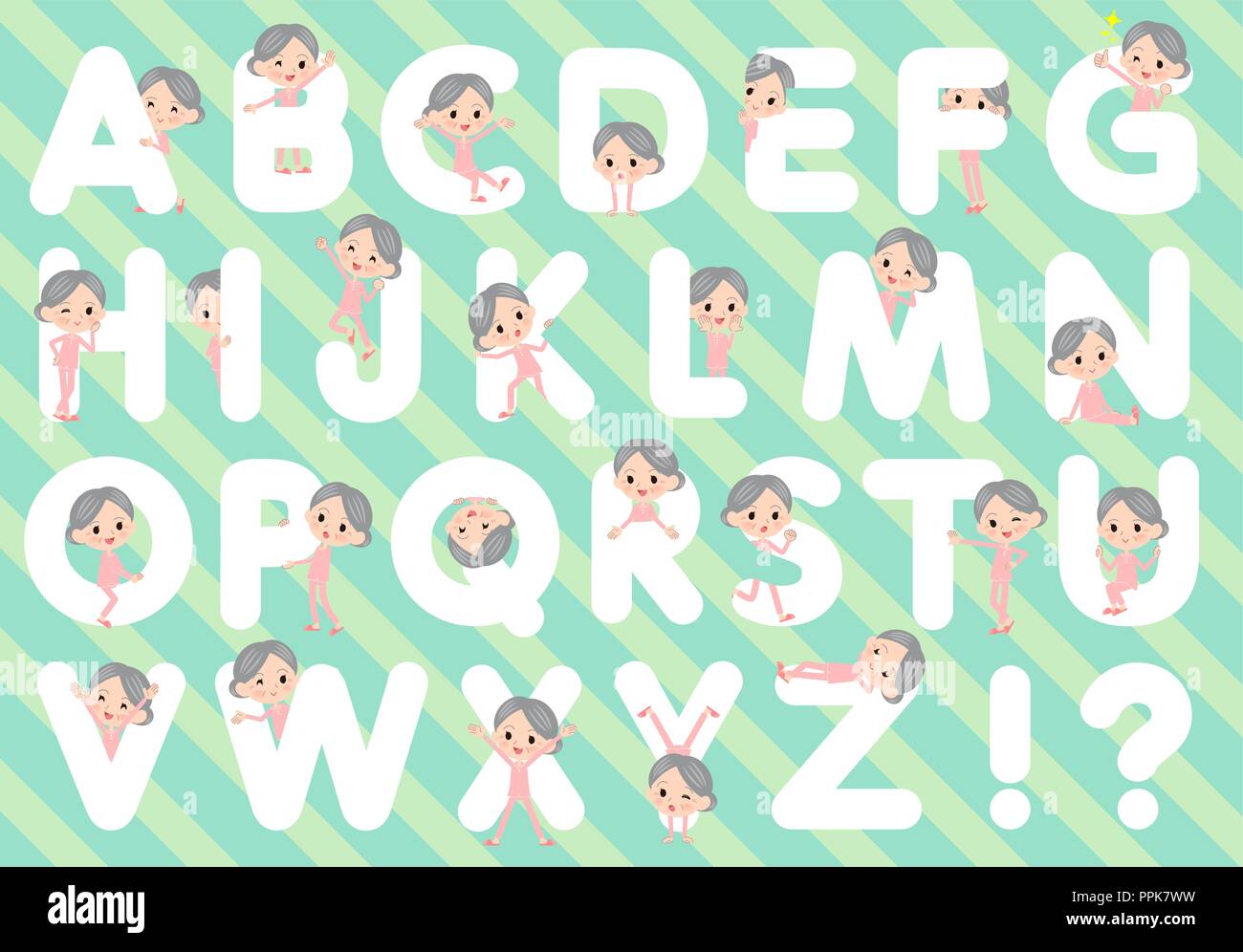 A set of senior women designed with alphabet.Characters with fun ...