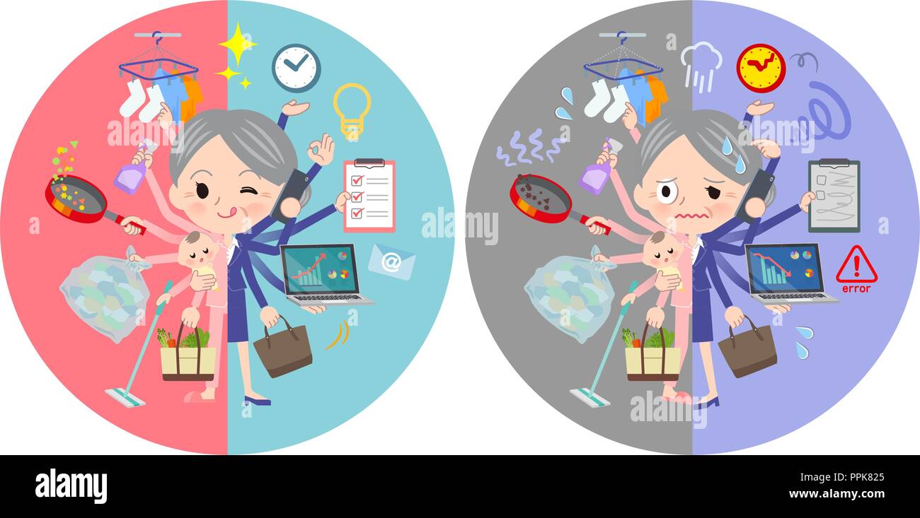 A set of senior women who perform multitasking in offices and private ...